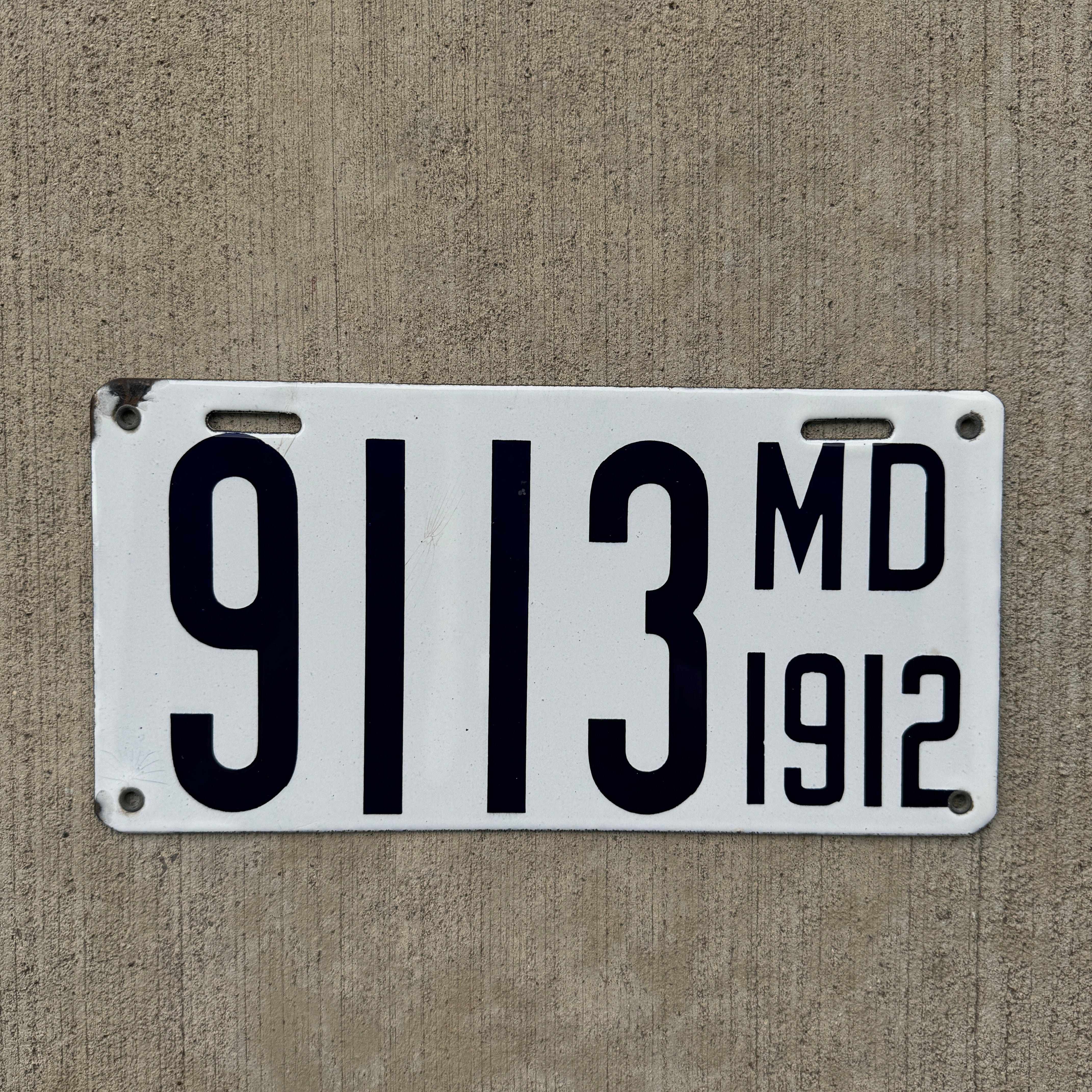1912 Maryland Porcelain License Plate 9113 Early Automotive Decor ...