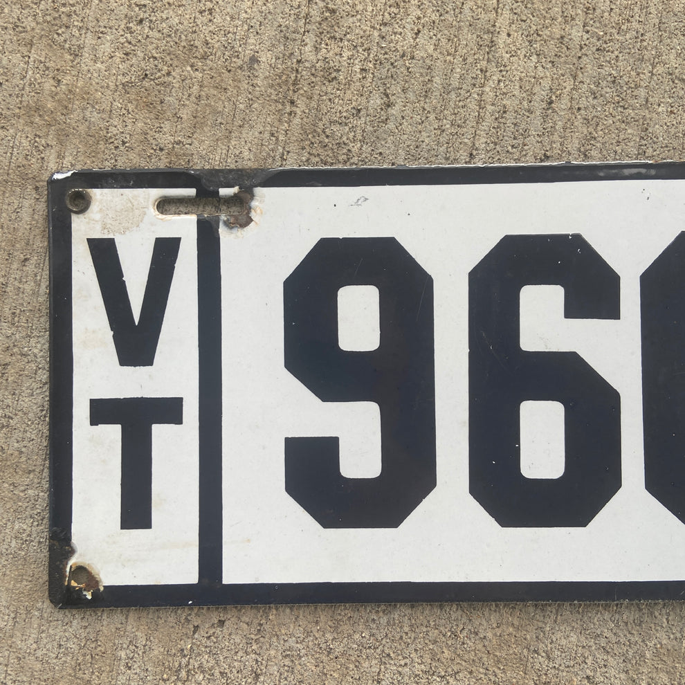 1915 Vermont Porcelain License Plate Low Number 9605 4 Four Digit Auto ...