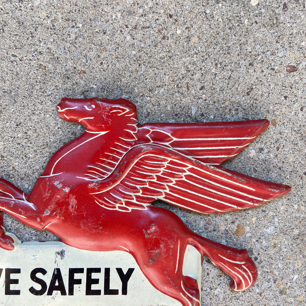1950s Mobil Pegasus License Plate Topper Drive Safely – Eagle's Eye Finds