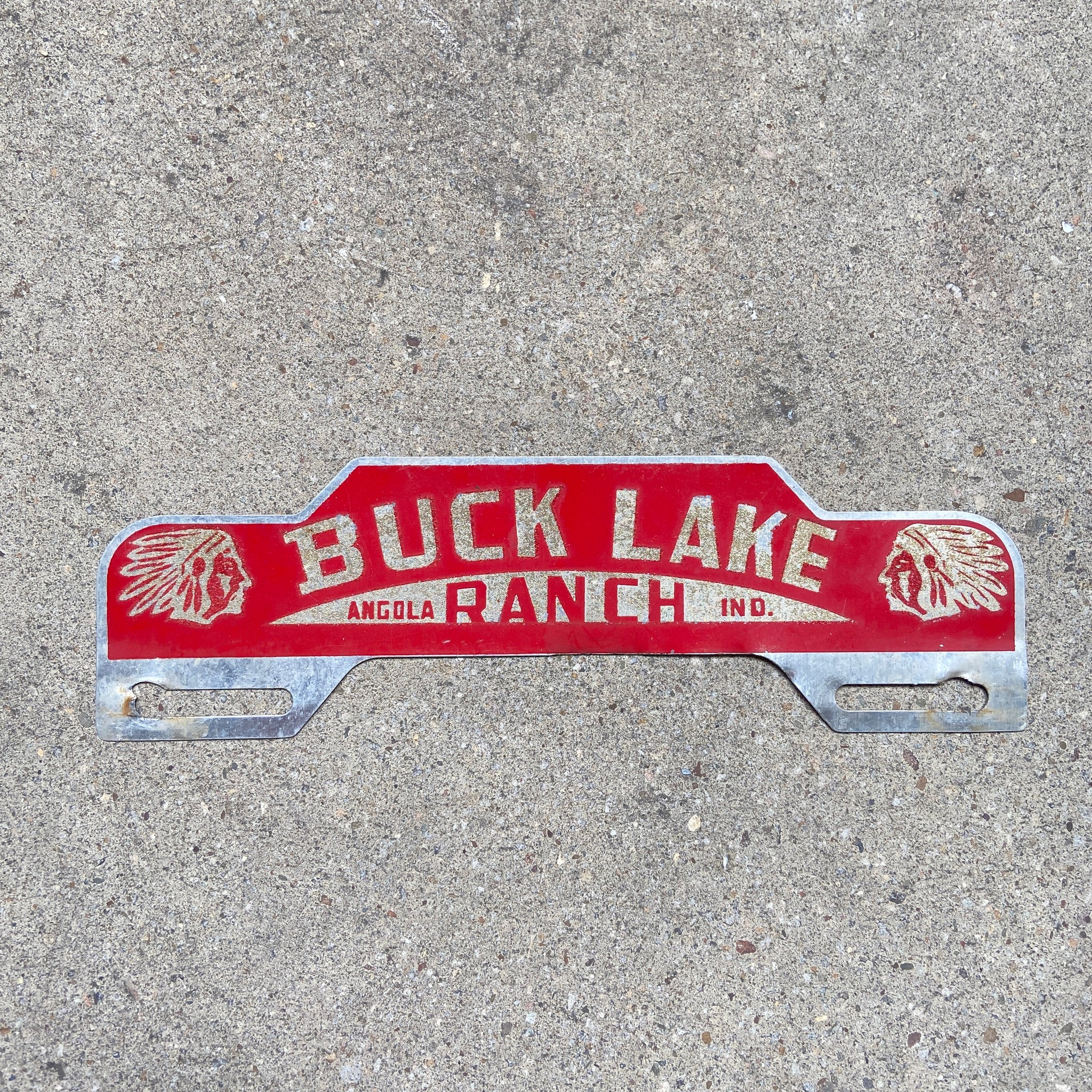 1950s Buck Lake Ranch Angola Indiana License Plate Native American Gra ...